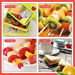 100pcs Red Heart Cocktail Picks 4.7" Long Fruit Sticks Food Toothpicks Sandwich Appetizer Charcuterie Skewers, Handmade of Bamboo Wood, for Birthday, Wedding, Valentines Day Decoration Party Supplies