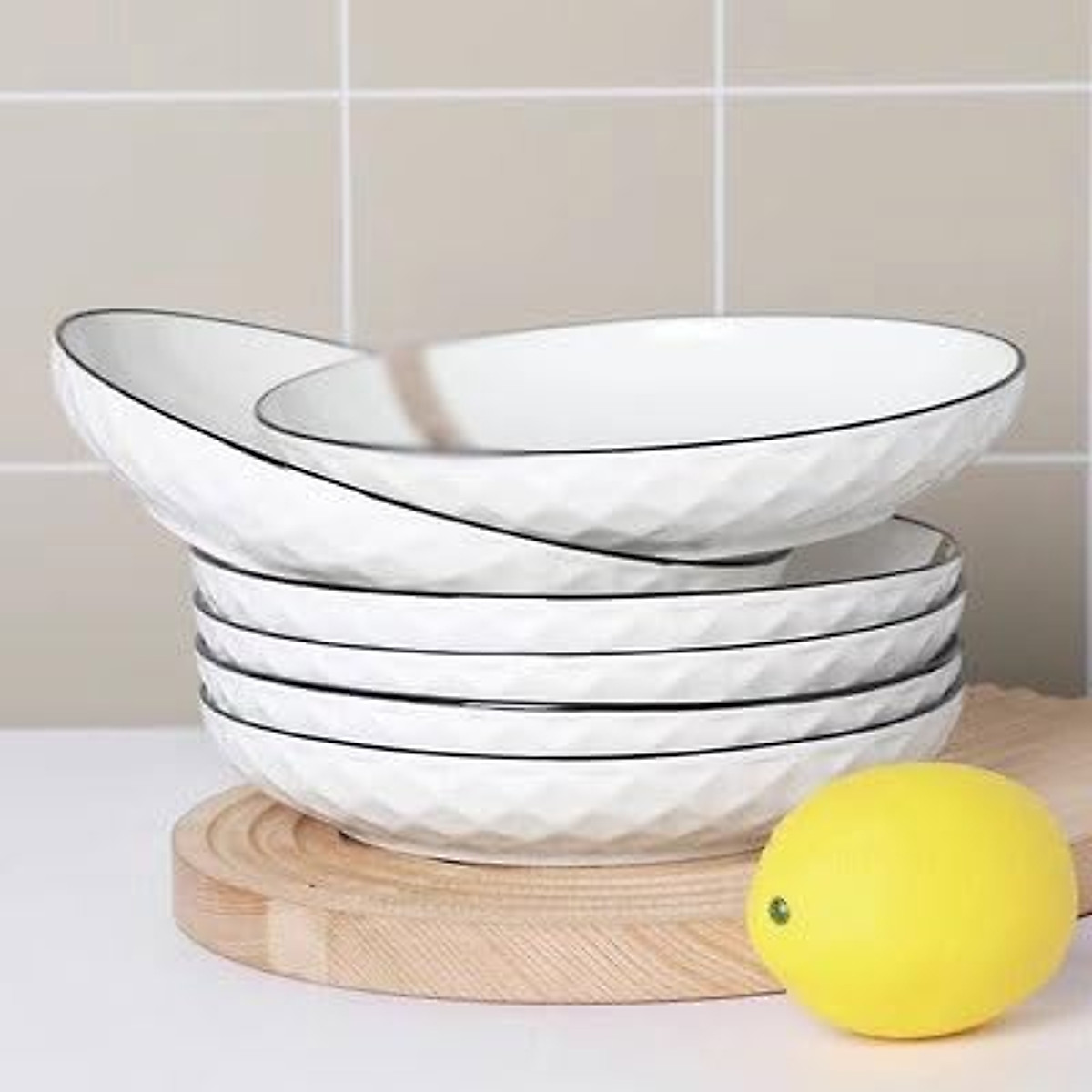 ESTELAR Dinner Plates Set Pack Of 6 Household Plates, Ceramic Plates, Deep Soup Bowls, Creative Personality, Simple Nordic Tableware Kitchen Salad Bowl