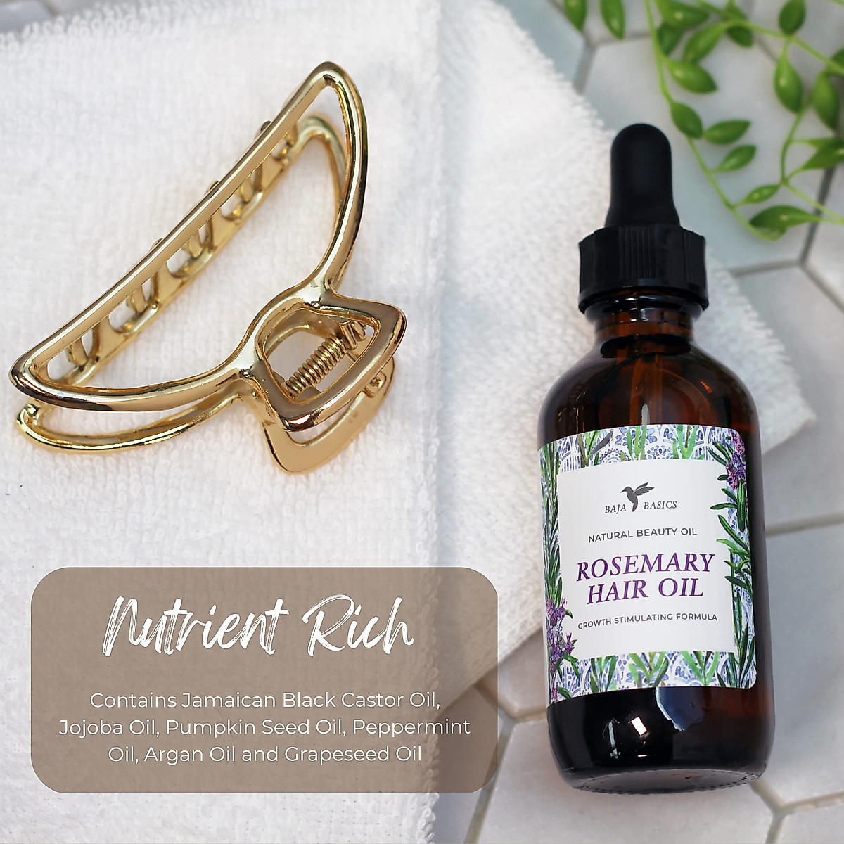 Baja Basics Organic Rosemary Oil: Hair Growth, Moisturizing for Split Ends & Dry Scalp, Hair Strengthening, All Hair Types, 2 oz