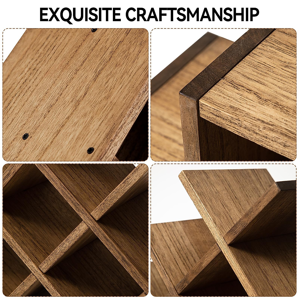 KIRIGEN 8-Bottle Countertop Wine Rack - Wine Bottle Holder for Bar Table/ Wine Cabinet Free Standing - Wood 3-Tier Wine Display and Storage Shelves Dark Brown XHJJ3-DBR