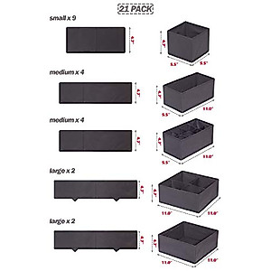 DIOMMELL 21 Pack Foldable Cloth Storage Box Closet Dresser Drawer Organizer Divider Fabric Baskets Bins Containers for Baby Clothes Underwear Bras Socks Lingerie Clothing,Dark Grey 24249