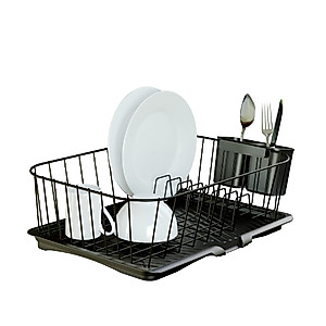 TEKNOTEL Dish Rack Large Dish Drying Rack with Swivel Spout for Kitchen Counter, Expandable Dish Drainer Rack with Utensil Holder and Cup Holder (Rectangle)