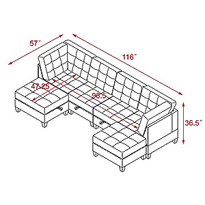 Melpomene U Shape Sectional Sofa DIY Sofa Combination，Includes Two Single Chair ，Two Corner and Two Ottoman(Black, Velvet+Two Single Chair)