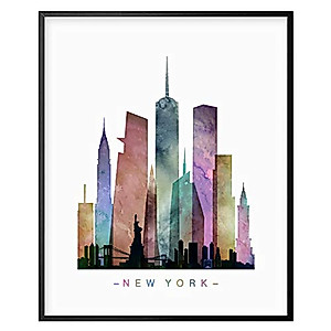 New York Skyline, New York Wall Art, New York Art Print, Watercolor Cityscape Print, Building Wall Decor, 8x10 Inch Unframed (8x10 inches Print Unframed, New York)