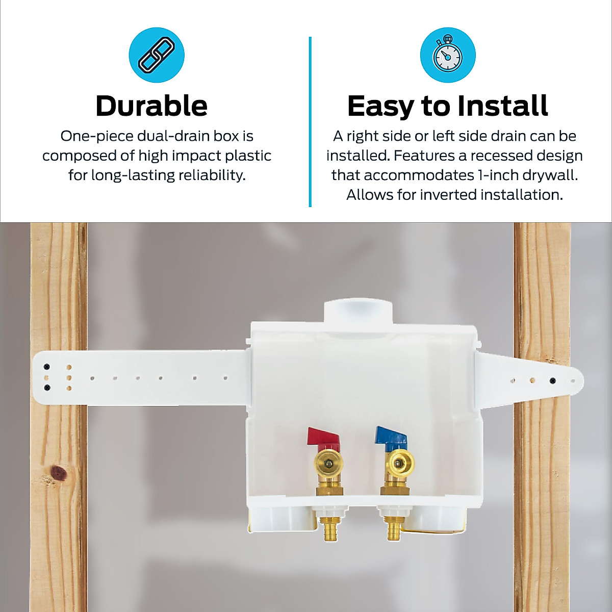 Eastman 1/2 Inch Expansion PEX Connection x 3/4 Inch MHT Washing Machine Outlet Box, Push to Connect Brass Plumbing Fittings, Double Drain, 60261