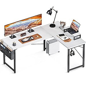 ODK L Shaped Desk, 59" Computer Corner Desk, Gaming Desk, Home Office Writing Desk with Monitor Shelf, Space-Saving Workstation Desk, Modern Simple Wooden Desk, Easy to Assemble, White