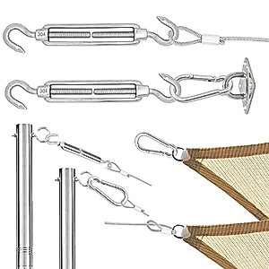 NQN 48 PCS T304 6 Inch Hardware Kit for Square & Rectangle Sun Shade Sail Canopy Awning Installation Installation Complete Set, 48 Ft (12'x4) Extension Cable Wire Rope, 304 Stainless Steel, Anti Rust