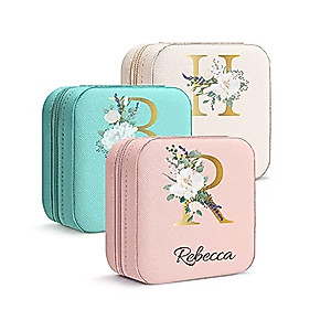 Personalized Name Jewelry Boxes for Girls & Women, Custom Travel Jewelry Case with Lid, Portable Small Jewelry Organizer Box Bridesmaid Proposal Gifts (White)