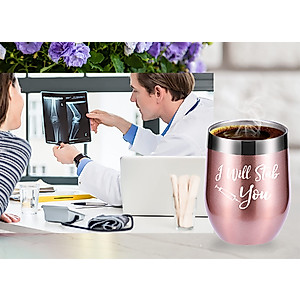 momocici I Will Stab You 12 OZ Wine Glasses Tumbler.Funny Nurse Week,Nurse Gifts.Gag Nursing Graduation Gifts for Nurse.Nurse Practitioner Gifts Travel Mug(Rose Gold)