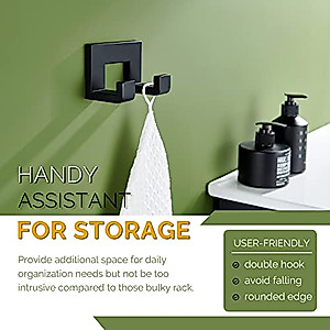 Angle Simple Double Towel Hook Matte Black, Stainless Steel Bath Towel Holder, Hand Towel Rack, Coat Clothes Purse Hanger, Bathroom Kitchen Double Hook for Wall