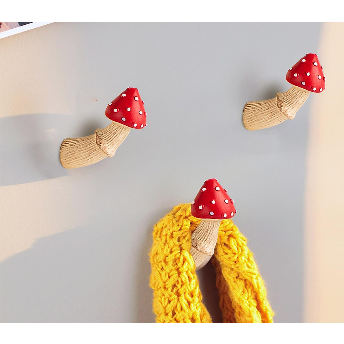 dgudgu Mushroom Wall Hooks 5 Pack Decorative Coat Hooks Wall Mounted Red Hat Hooks Heavy Duty Entryway Decor Wall Hangers for Hanging Towels, Clothes, Bags