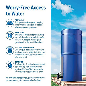 ProOne Big II Gravity Water Filter, 2.5-Gallon Water Filtration System with (2) 7-Inch Filters and BPA-Free Spigot, Independently Tested Proven to Reduce PFAS