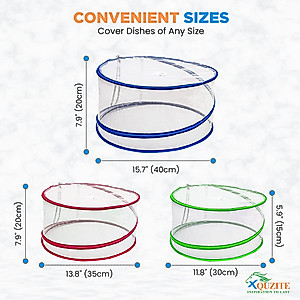 XQUZITE Pop Up Mesh Food Covers - Collapsible Pop Up Food Cover Set for Camping, Picnic and Outdoors - Complete with Plastic Food Cover Wraps