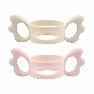 FAREVER Baby Bottle Handles, Silicone Wide-Neck Baby Bottle Handle, Outer Diameter Over 6cm for Bottle(2 Pack), Pink/White…