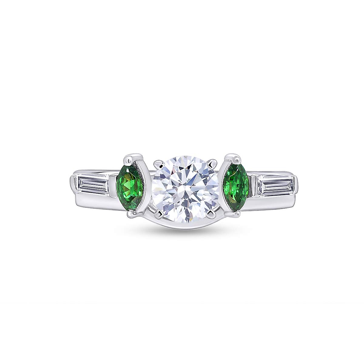 0.57 Carat Simulated Emerald & White Cubic Zirconia Enhancer Guard 14K White Gold Over Sterling Silver Ring Size-6