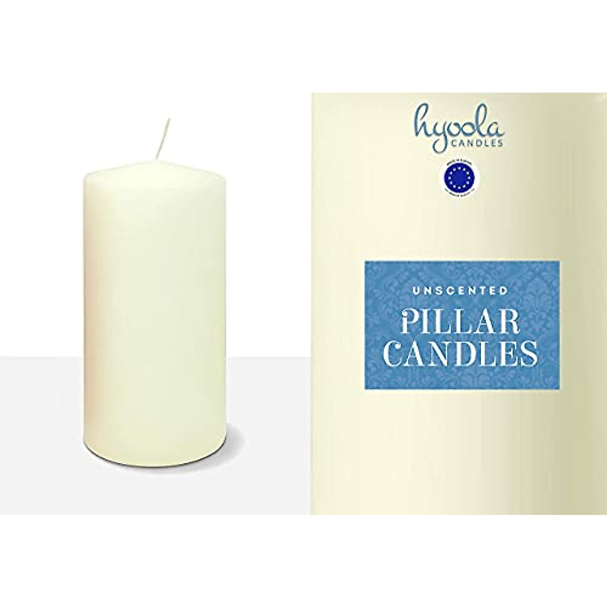 HYOOLA Ivory Pillar Candles 4x8 Inch - Unscented Pillar Candles - 2-Pack - European Made
