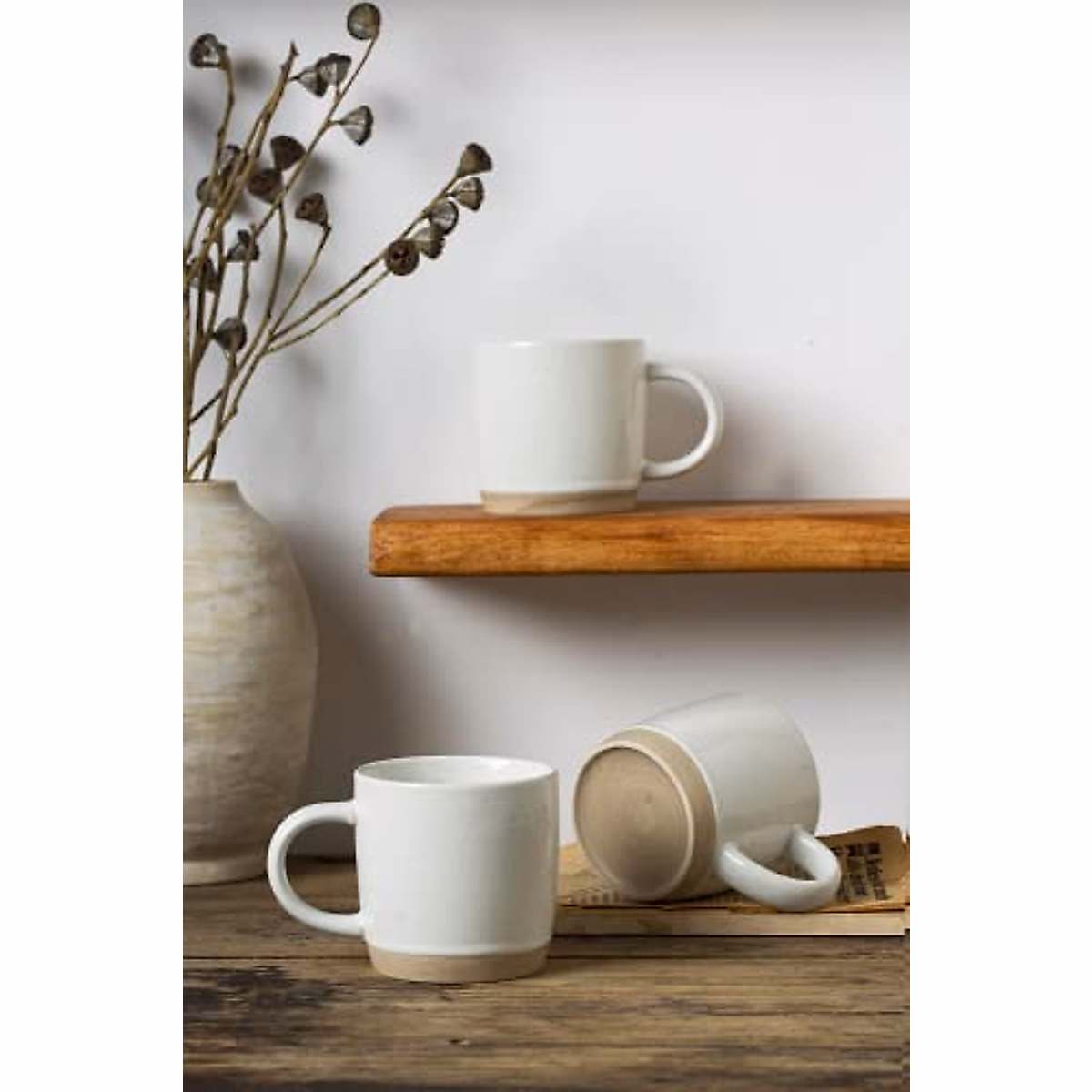 famiware Milkyway Coffee Mugs, 12 oz Coffee Mug Set for 4, Tea Cups with Handle for Coffee, Tea, Cocoa, Milk, White