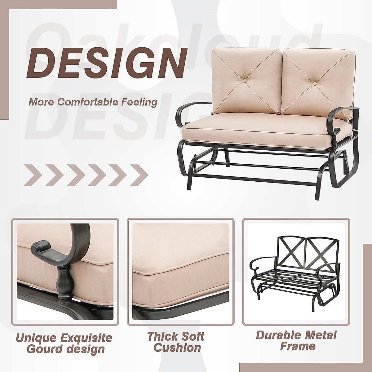 Oakmont 4 Pieces Metal Outdoor Furniture Patio Conversation Set, Glider Chairs Set with Round Side Table, Spring Lounge Chair Sets Metal Frame Wrought Iron Look (Brown)