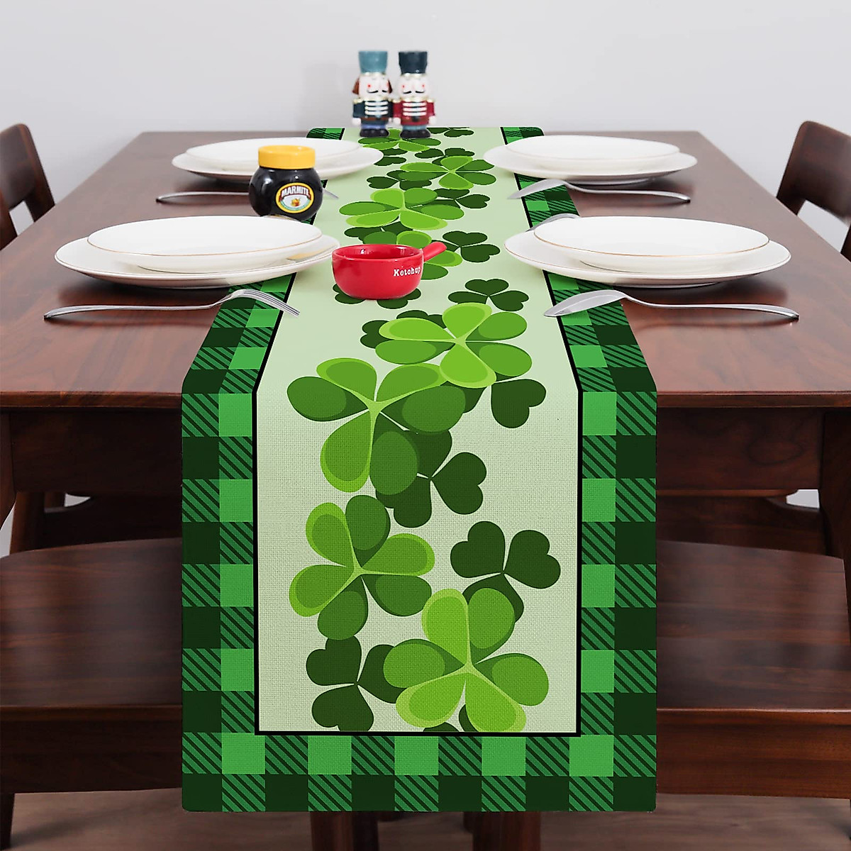 St.Patrick's Day Shamrock Table Runner for St.Patricks Buffalo Plaid Table Decoration (13 x 72 inch)