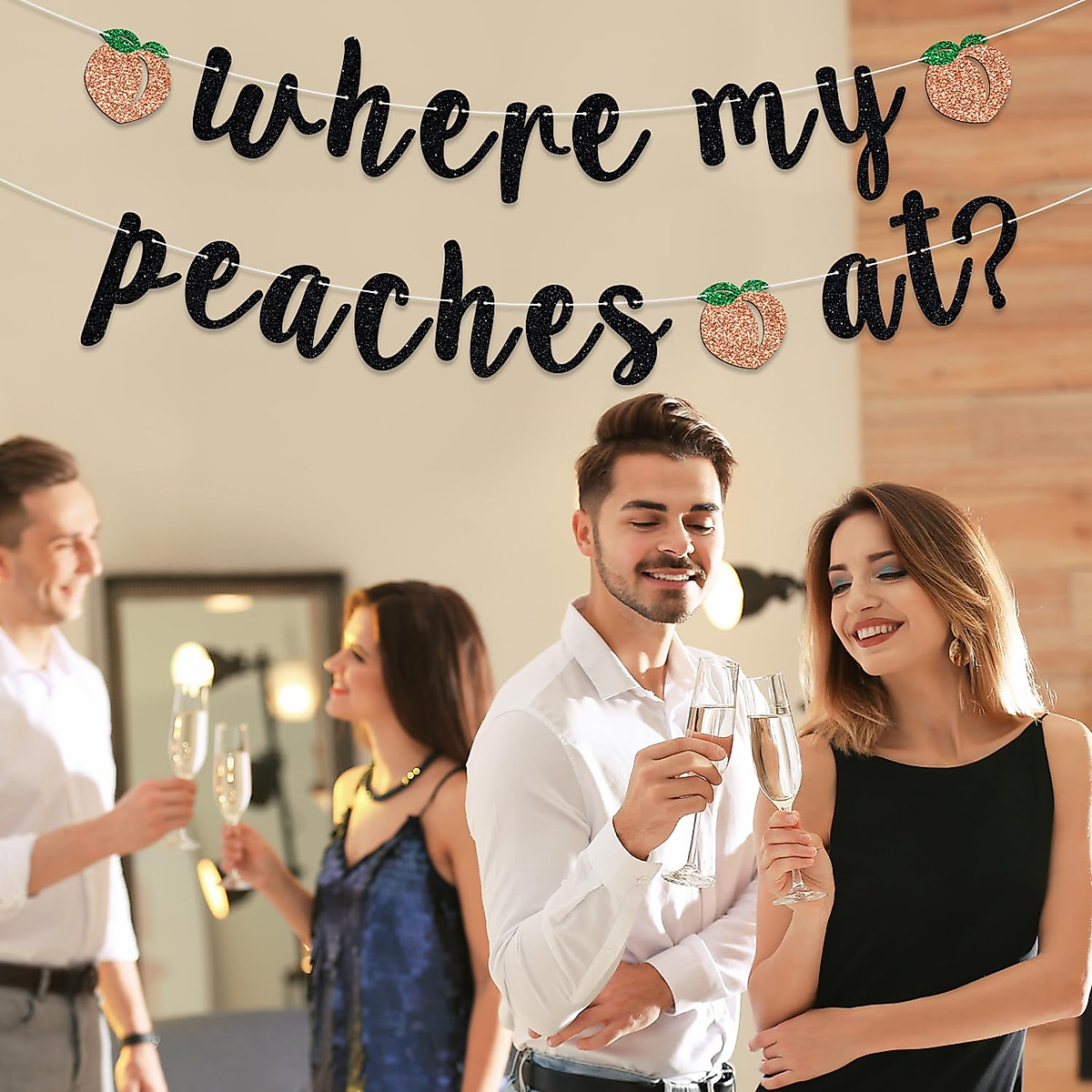 Where My Peaches at Banner, Bride to Be Bachelorette Party Decorations, Funny Peach Garland for Summer Fruit Peach Bridal Shower Engagement Wedding Party Sign Decoration Supplies, Black Glitter