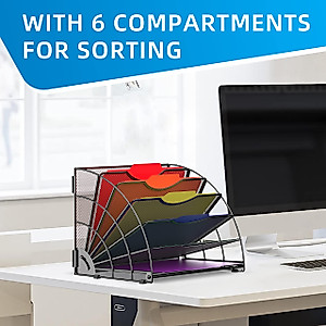 SUPEASY Fan Shaped Desk File Organizer, 6 Compartments for Filing Paper Bills, Letters, Desk Accessories for Workspace, School, Office, Waiting Room, Classroom Storage, Black