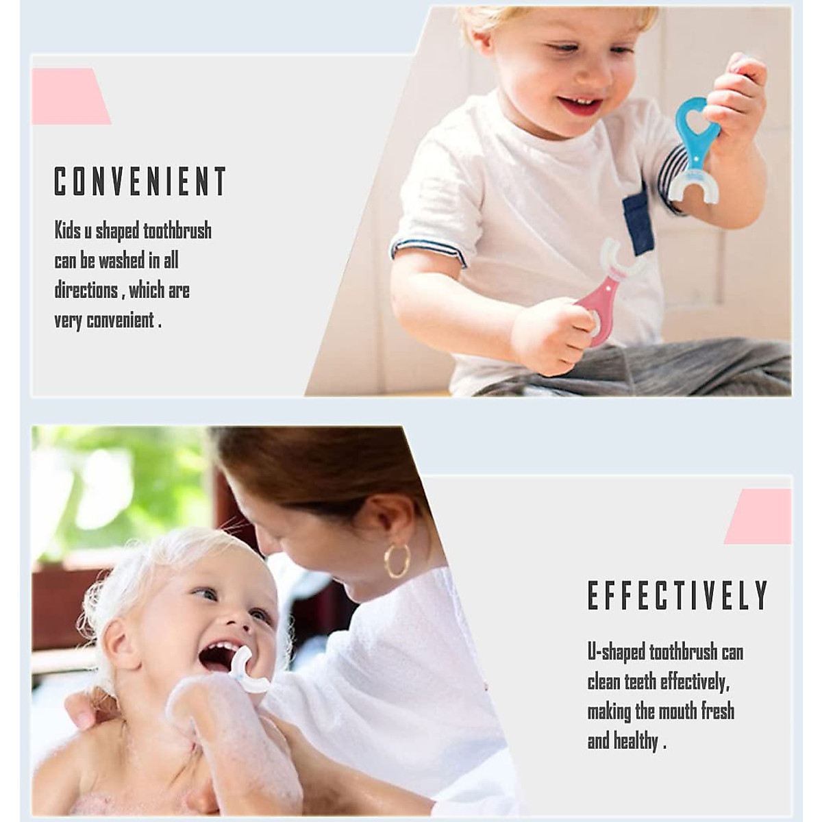 Fiecco Kids U Shaped Toothbrush 2 Pack U Shaped Toothbrush Kids 360 U-Shaped Tooth Brush with Soft Silicone Brush Head Whole Mouth Toothbrush for Baby, Toddlers and Children Ages 1-6 Years