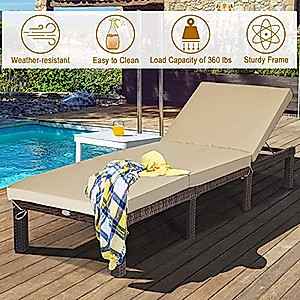 Tangkula Rattan Wicker Chaise Lounge Chair, Outdoor Patio Lounger Recliner Chair w/Adjustable Backrest, Heavy-Duty Reclining Chair Sunbed with Thick Zippered Cushion for Garden Yard Patio (1, Brown)