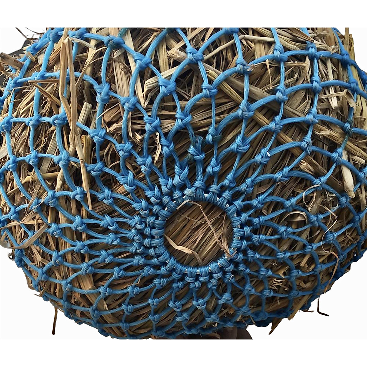 Majestic Ally 2 Pcs 1.25”x1.25” Holes Ultra Slow Feed 40” Very Sturdy Hay Net with Bottom Ring for Goat, Sheep and Livestock Simulatr grazing, Reduces Waste (Hurricane Blue)