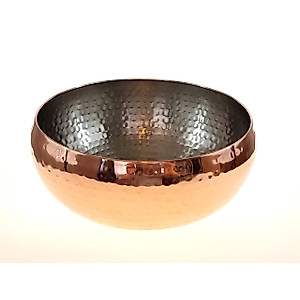 3pc Copper Accented Hammered Salad Bowl with 2 Serving Utensils - Complete With Matching Oversized Spoon and Fork - Use as a Salad Bowl, Fruit Bowl or Even For Pasta - Elegant and Stylish Serving Bowl