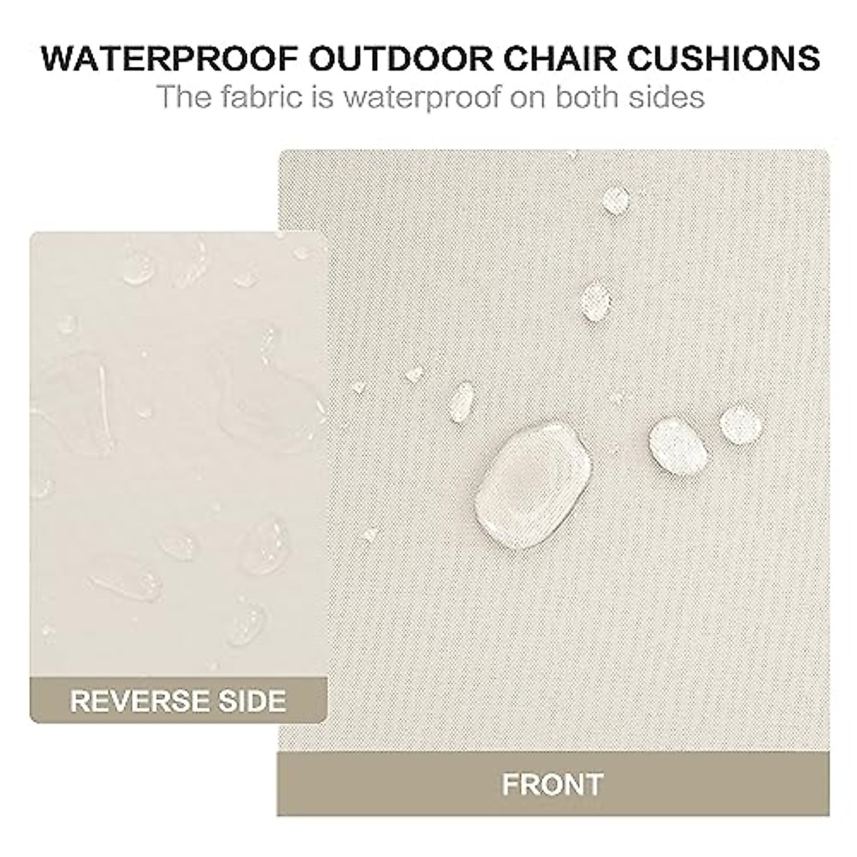 Faible Poisson Outdoor Chair Cushions, 18 x 18 Inch Waterproof Patio Furniture Back & Deep Seat Cushion Set with Handle and Anti-Slip Straps for Indoor Garden Camping, Plain Beige