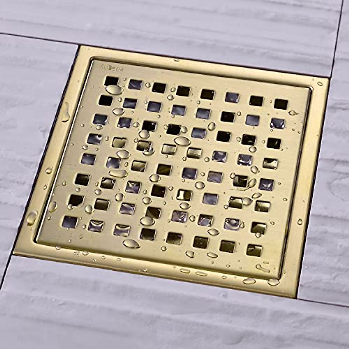 TRUSTMI 6 Inch Square Shower Floor Drain with Removable Grid Grate Cover, SUS 304 Stainless Steel,Brushed Gold