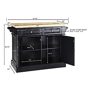 Crosley Furniture Oxford Natural Wood Top Kitchen Island, Black