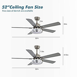 warmiplanet Ceiling Fan with Lights Remote Control, 52 Inch, Brushed Nickel (5-Blades)