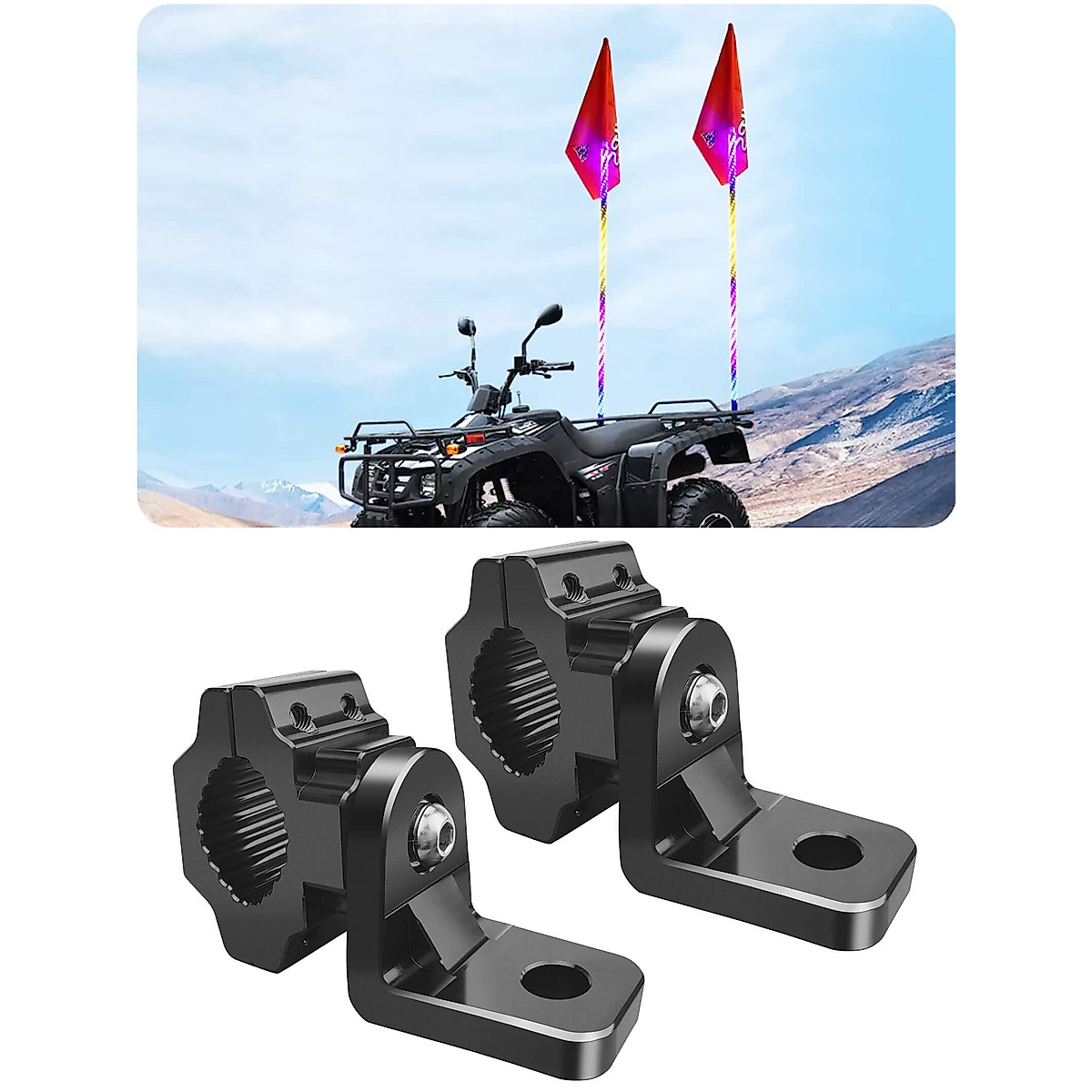 ZIDIYORUO Whip Light Mounts for ATV, Quad ATV Light Mounts Fit 0.875", 1", 1.125" Rack Bars and Bandlebars, Adjustable ATV Mount Made of Alloy Aluminum, Easy Installation (2 pcs Black)