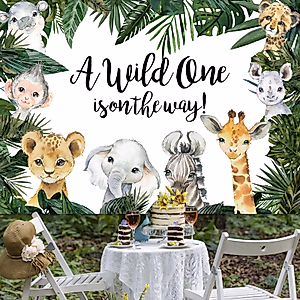 Mocsicka Safari Baby Shower Backdrop Jungle Animals Background Tropical Zoo Animals Party Cake Table Decoration Photo Booth Props (7x5ft)
