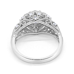 Blue Apple Co. Simulated Cubic Zirconia Size-5 Fancy Art Deco Wedding Engagement Bridal Ring Solid Round CZ 925 Sterling Silver