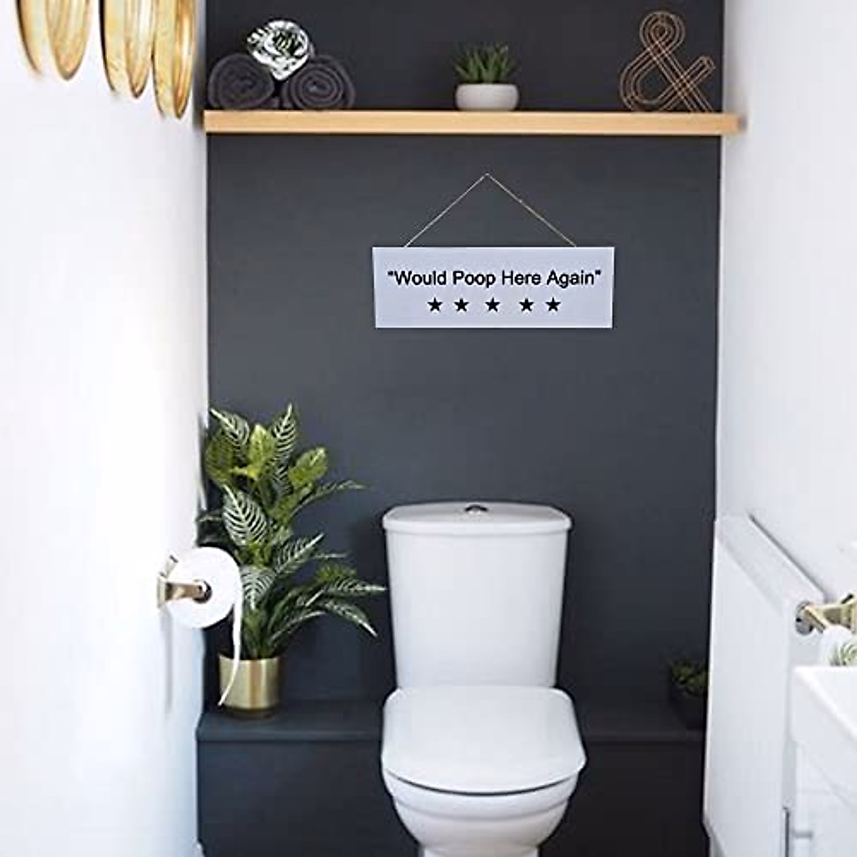 Maida Five Stars Would Poop Here Again Bathroom Sign Funny Home Decor Poop Sign for Bathroom Decor Wall Art Toilet Sign B7