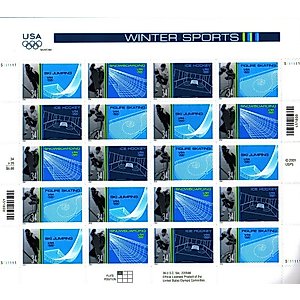 2002 OLYMPIC WINTER SPORTS ~ SALT LAKE CITY UTAH~ SKI JUMPING ~ SNOWBOARDING ~ ICE HOCKEY ~ FIGURE SKATING #3555a Pane of 20 x 34¢ US Postage Stamps