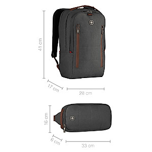 Wenger City Upgrade Laptop Backpack with Cross Body Day Bag 40.64 cm 16 Inches Grey