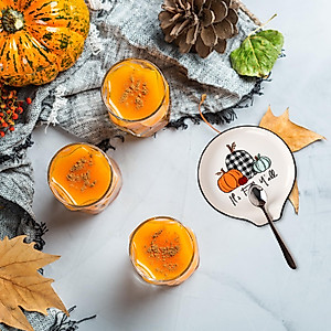 JarThenaAMCS 2Pcs Fall Spoon Rest Plaid Pumpkin Truck Ceramic Spoon Holder Farmhouse Sauce Dishes Ring Dish for Autumn Thanksgiving Kitchen Home Office Decor