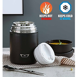 Mr.Dakai Thermal Soup Container for hot food, Insulated Lunch Container Hot Food Jar Stainless Steel Vacuum Bento Lunch Box with Folding Spoon/Bag for Office Picnic Travel Outdoors - 27oz Black
