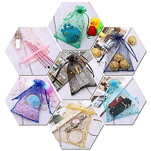 WenTao 100PCS Moon Star Sheer Organza Bags, Black Wedding Favor Bags with Drawstring, 4X6 Jewelry Gift Bags for Party, Jewelry, Christmas, Festival, Makeup Organza Favor Bags