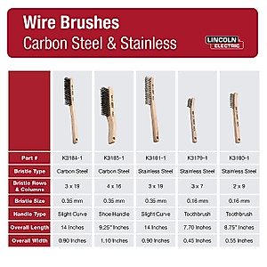 Lincoln Electric K3185-1 Carbon Steel Wire Brush, 4 x 16 Bristle Rows, 9.4" Length, Shoe Handle
