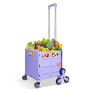 Shopping Trolley Cart, Outdoor Garden Trailer with Adjustable Handle, for Groceries Teacher Crate Foldable Utility Cart with Lid and 8 Wheels Stair Climbing Collapsible Storage Cart