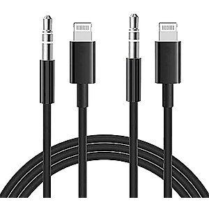 [Apple MFi Certified] iPhone AUX Cord for Car Stereo, Assrid 2 Pack Lightning to 3.5mm Audio Cable Compatible for iPhone 12/11/XS/XR/X/iPad/iPod to Speaker/Home Stereo/Headphone, Support iOS 14(Black)