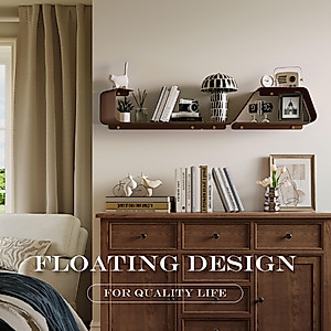 Sttoraboks Floating Shelves, Wall Shelf, Set of 3 Wall Mounted Metal Shelves with Unique Design for Wall Storage, Book Shelf, Display Shelves for Bathroom Bedroom Living Room for Home Brown