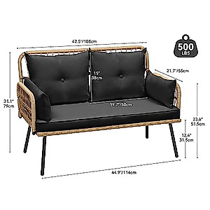 YITAHOME Patio Furniture Wicker Outdoor Loveseat, All-Weather Rattan Conversation for Backyard, Balcony and Deck with Soft Cushions (Light Brown+Black)