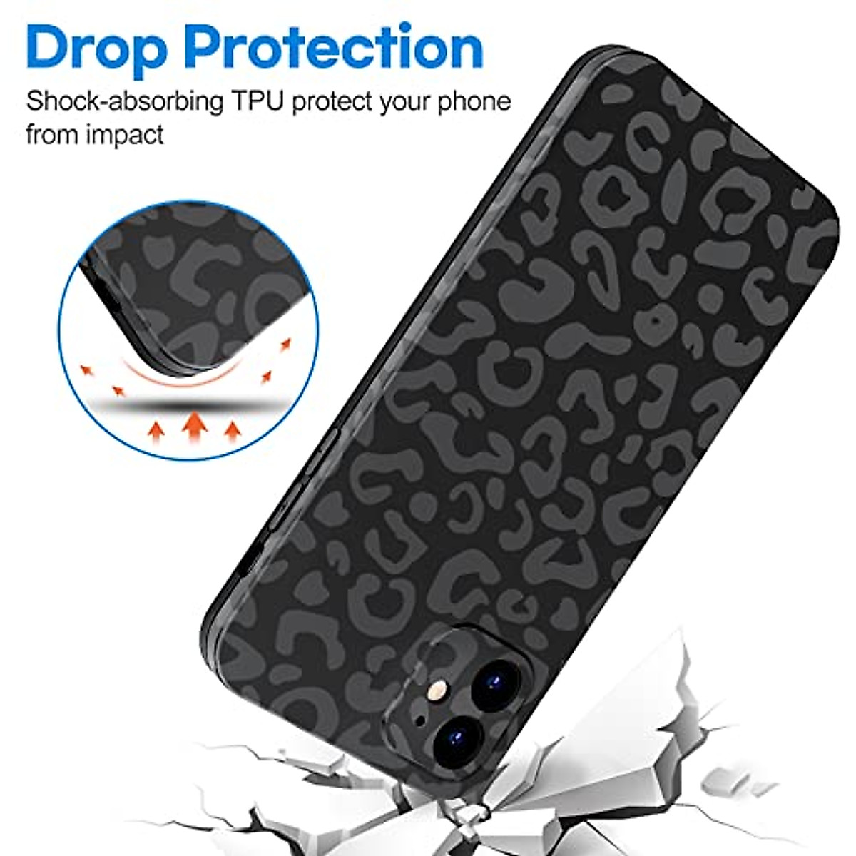 Hython Case for iPhone 11 Case Leopard, Matte Black Cheetah Print Pattern Design [Not Rub Off], Cute Slim Soft TPU Shockproof Protective Phone Case Cover for Women Men, Black Leopard Print