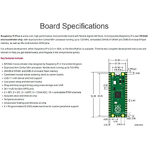 Adeept Raspberry Pi Pico with Pre-Soldered Header and USB Cable, Microcontroller Mini Development Board, Based on Raspberry Pi RP2040 Chip, Dual-Core ARM Cortex M0+ Processor