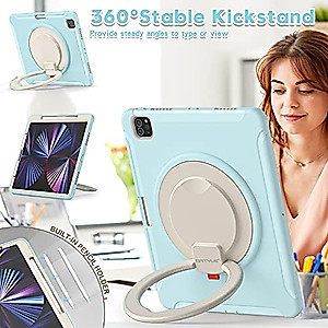 BATYUE iPad Pro 12.9 Case - Rugged Protective Case for iPad Pro 12.9-inch 6th/ 5th/ 4th/ 3rd Generation 2022/2021/ 2020/2018, iPad Pro 12.9 Cover with Pencil Holder/ 360° Swivel Stand - Frozen Blue
